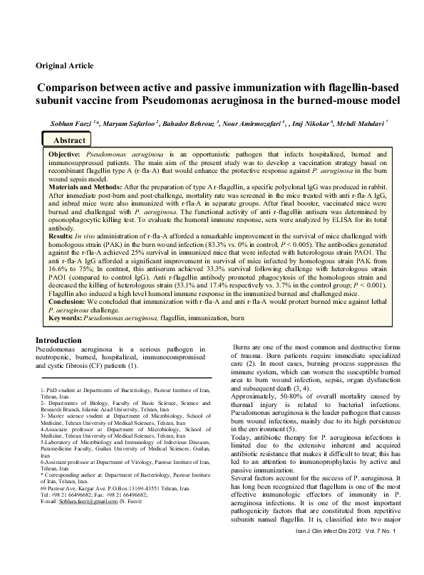 (PDF) Comparison between active and passive immunization with flagellin ...