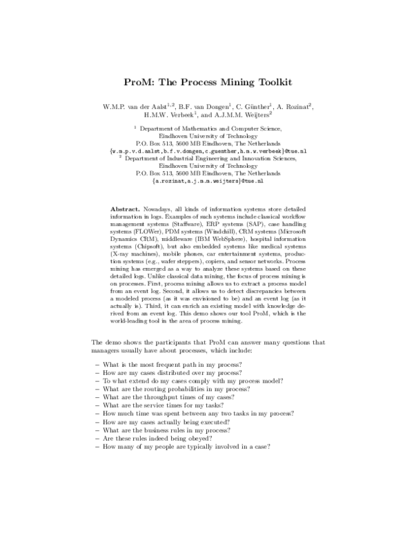 (PDF) Prom: The process mining toolkit