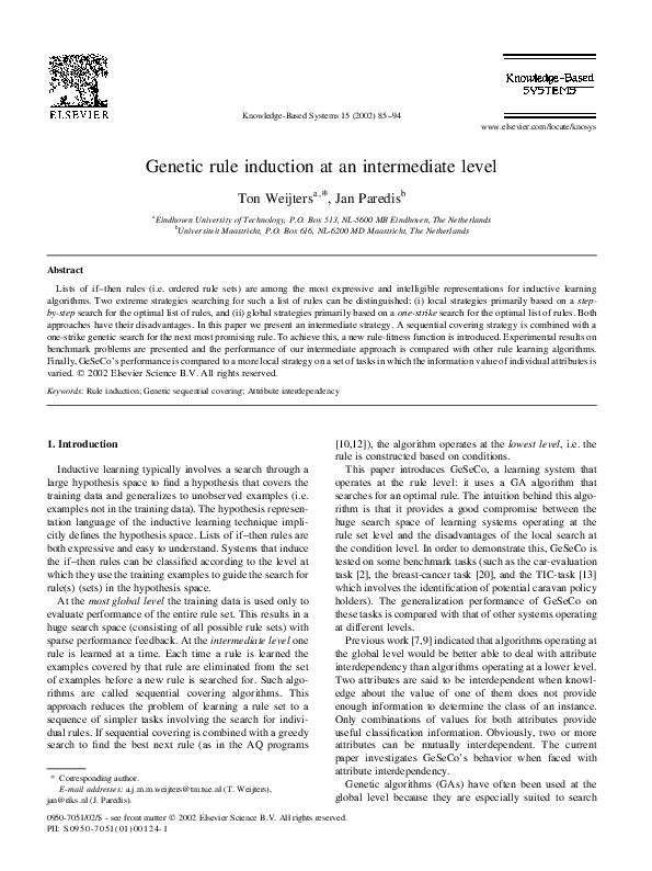 (PDF) Genetic rule induction at an intermediate level
