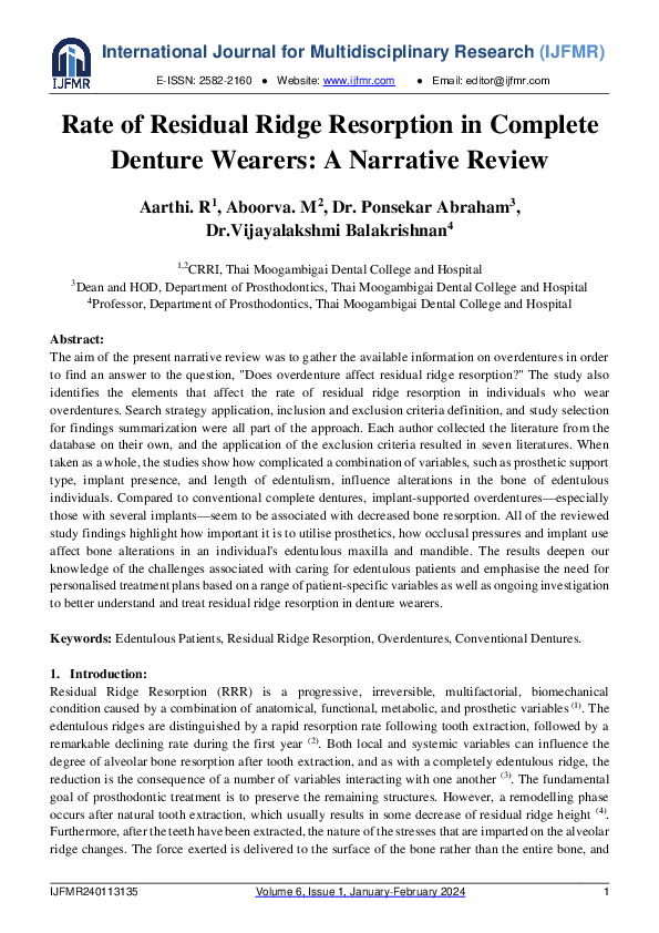 (PDF) Rate of Residual Ridge Resorption in Complete Denture Wearers – A ...