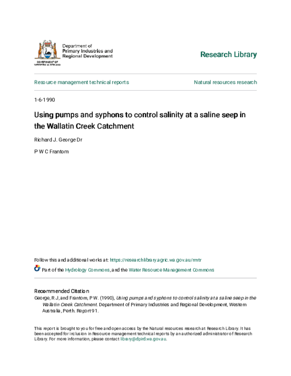 (PDF) Using pumps and syphons to control salinity at a saline seep in ...