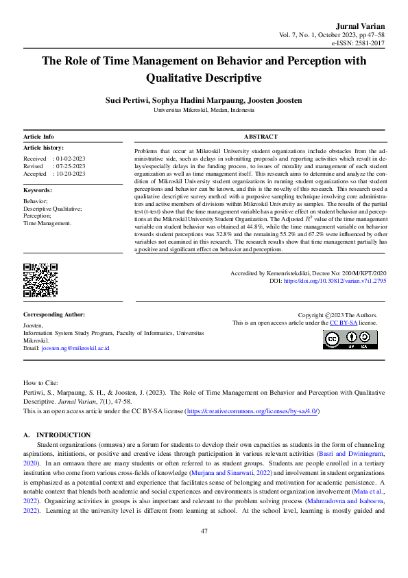 (PDF) The Role of Time Management on Behavior and Perception with ...