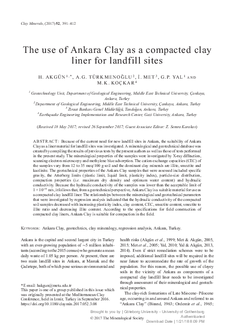 (PDF) The use of Ankara Clay as a compacted clay liner for landfill sites