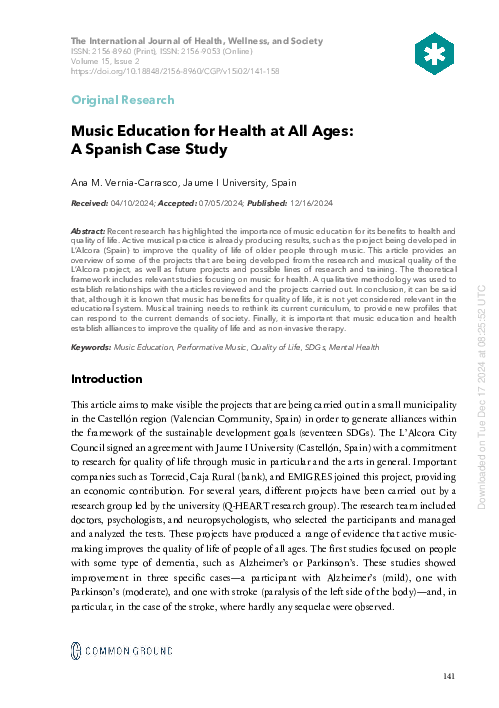 (PDF) Music Education for Health at All Ages: A Spanish Case Study