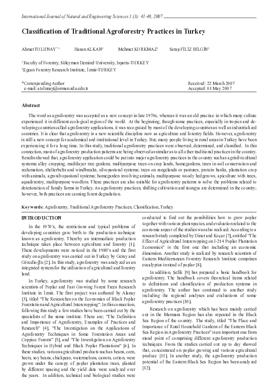 (PDF) Classification of Traditional Agroforestry Practices in Turkey