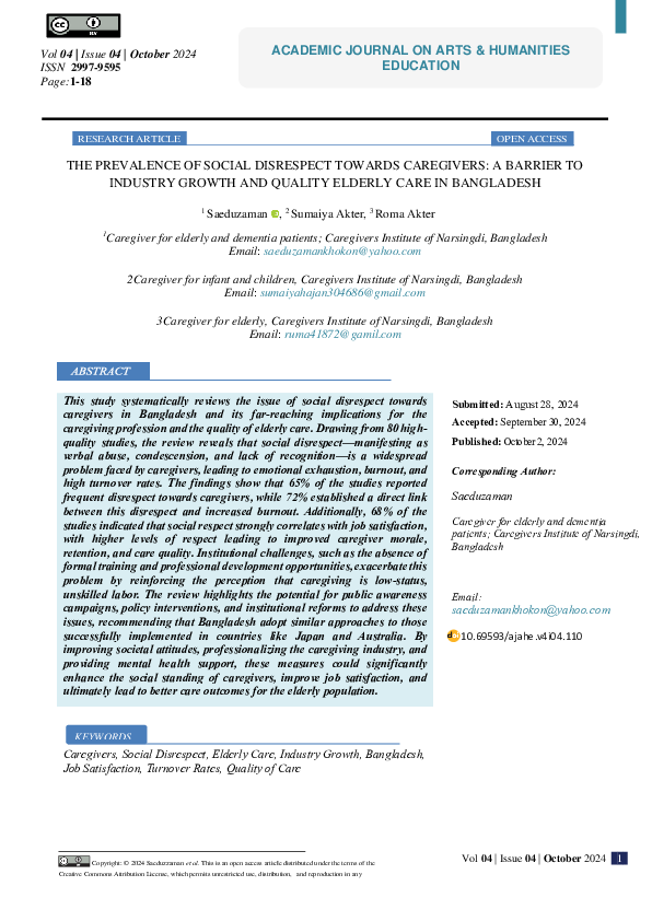 (PDF) THE PREVALENCE OF SOCIAL DISRESPECT TOWARDS CAREGIVERS: A BARRIER ...