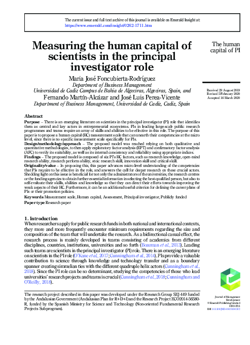 (PDF) Measuring the human capital of scientists in the principal ...