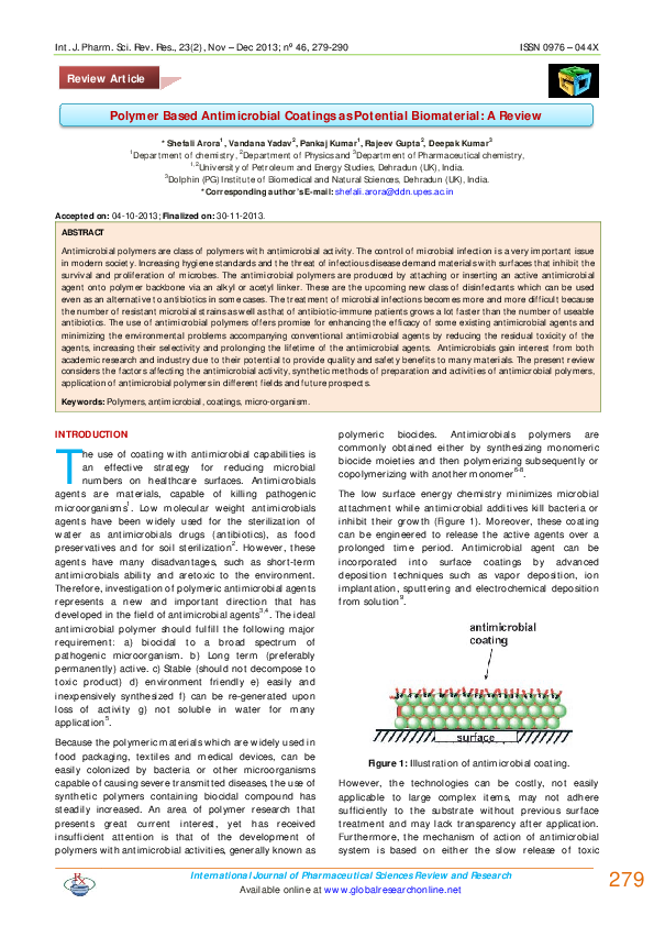 (PDF) Polymer-Based Antimicrobial Coatings as Potential Biomaterials