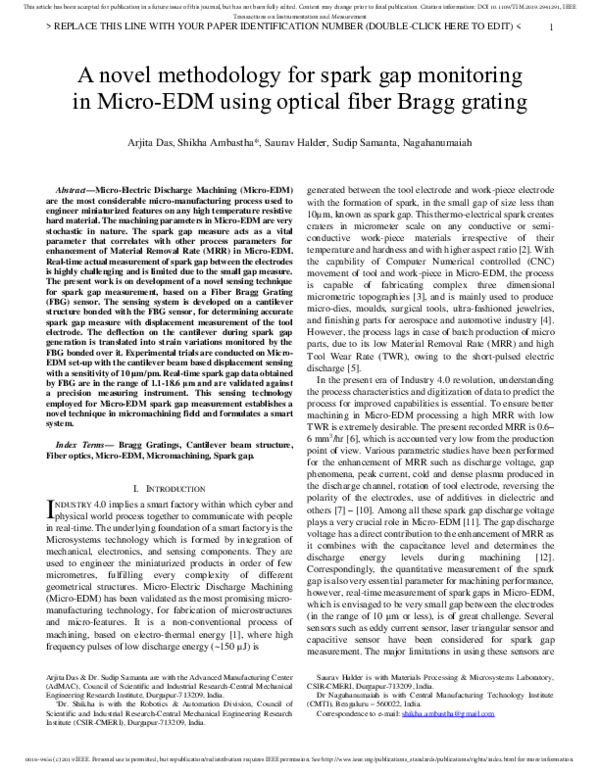 (PDF) A Novel Methodology for Spark Gap Monitoring in Micro-EDM Using Optical Fiber Bragg Grating