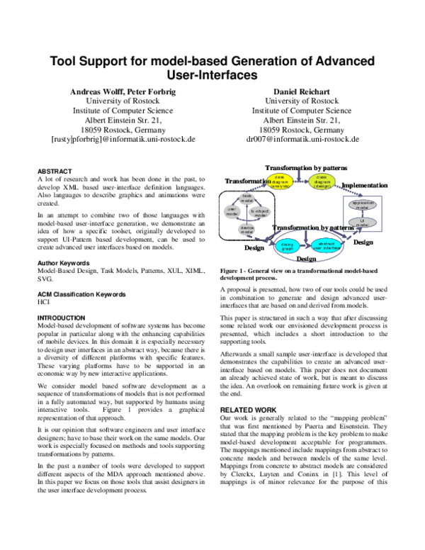 (PDF) Tool Support for Model-Based Generation of Advanced User Interfaces