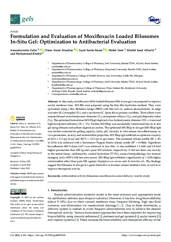 (PDF) Formulation and Evaluation of Moxifloxacin Loaded Bilosomes In ...