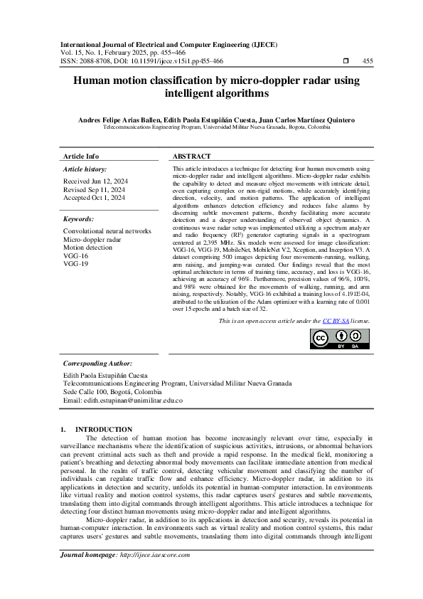 (PDF) Human motion classification by micro-doppler radar using intelligent algorithms