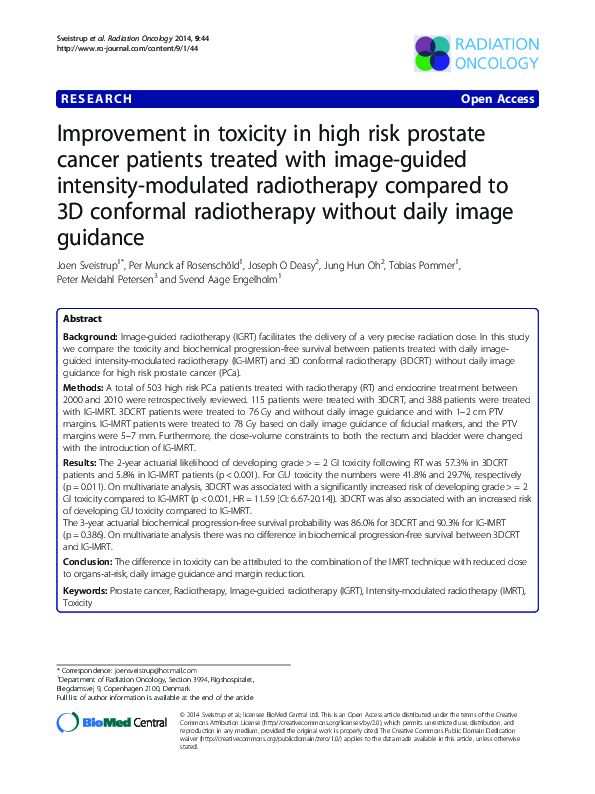 (PDF) Improvement in toxicity in high risk prostate cancer patients ...