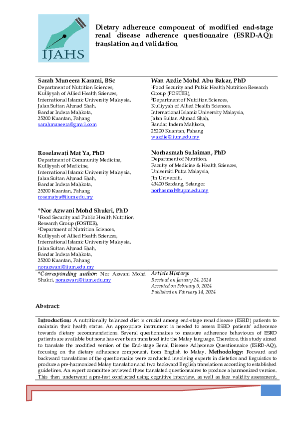 (PDF) Dietary Adherence Component of End-Stage Renal Disease Adherence ...