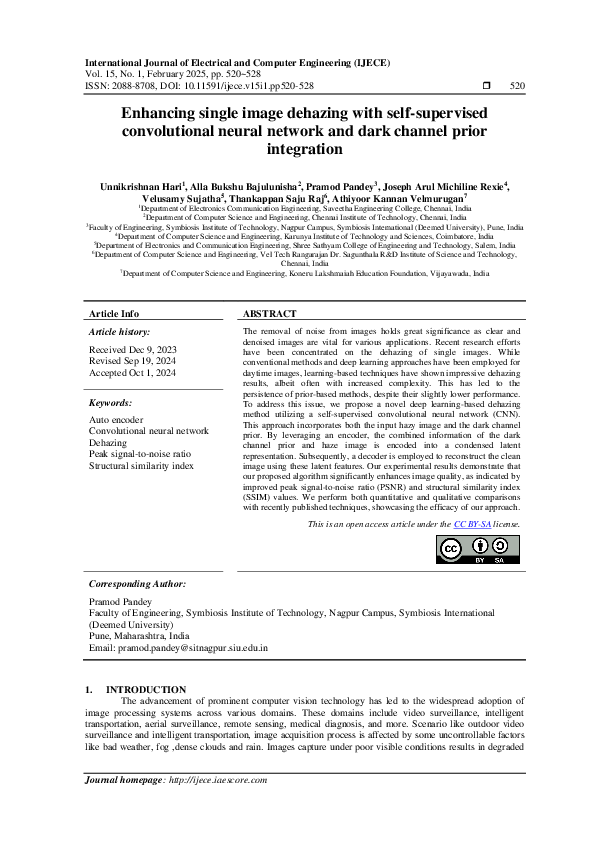 Pdf Enhancing Single Image Dehazing With Self Supervised Convolutional Neural Network And Dark