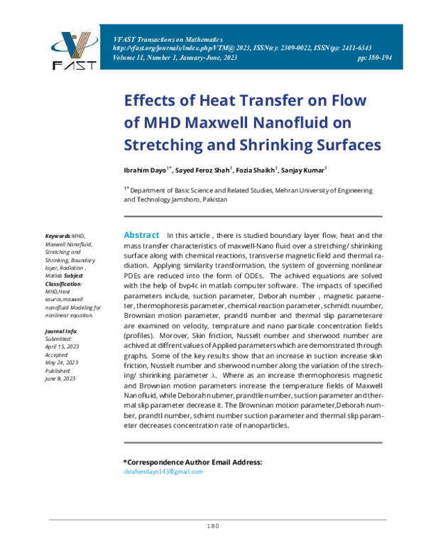 (PDF) Effects of Heat Transfer on Flow of MHD Maxwell Nanofluid on Stretching and Shrinking ...