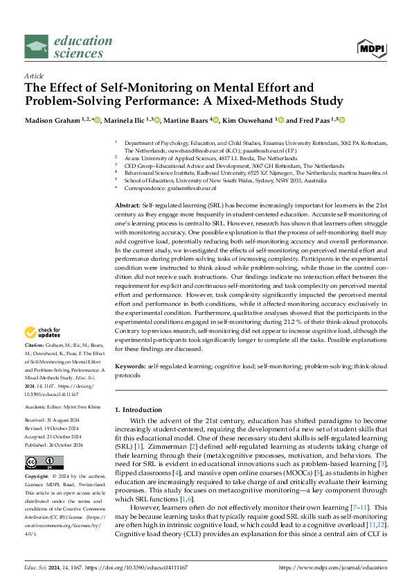 (PDF) The Effect of Self-Monitoring on Mental Effort and Problem-Solving Performance: A Mixed ...