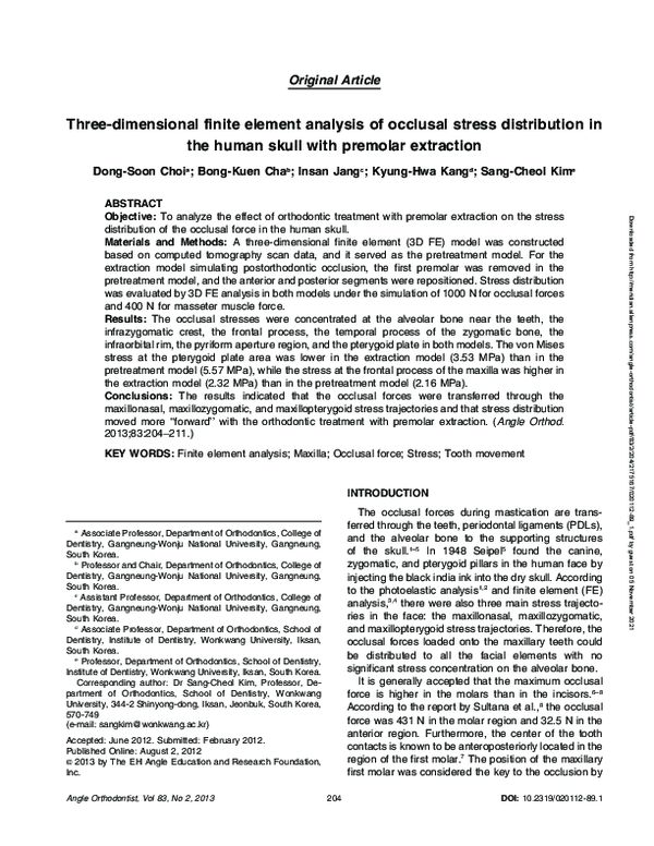 Pdf Three Dimensional Finite Element Analysis Of Occlusal Stress Distribution In The Human