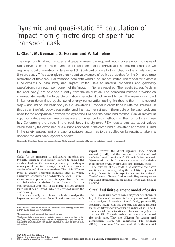 (PDF) Dynamic and quasi-static FE calculation of impact from 9 metre ...