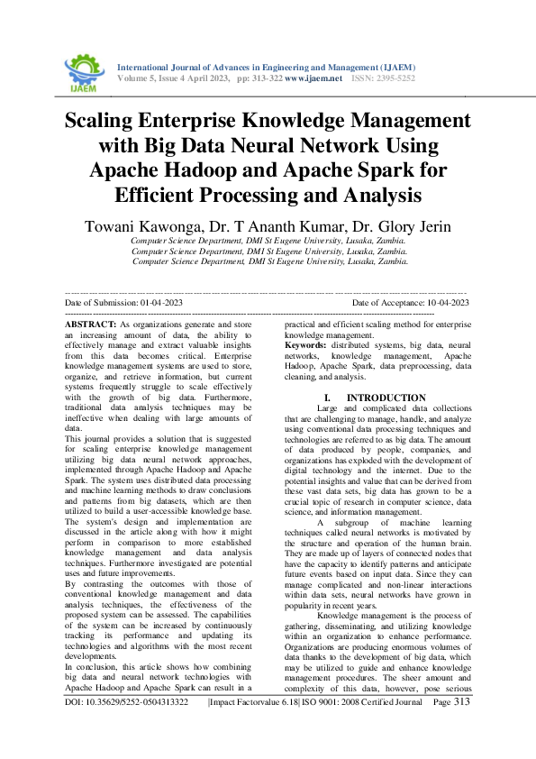 (PDF) Scaling Enterprise Knowledge Management with Big Data Neural Network Using Apache Hadoop ...