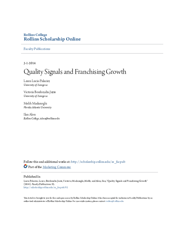 (PDF) Franchising and value signaling