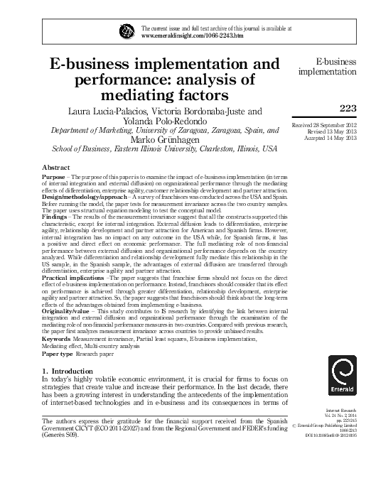 (PDF) E-business implementation and performance: analysis of mediating factors