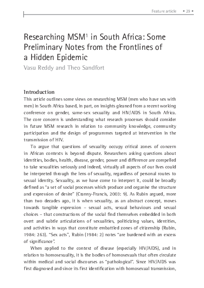 (PDF) Researching MSM in South Africa: some preliminary notes from the ...
