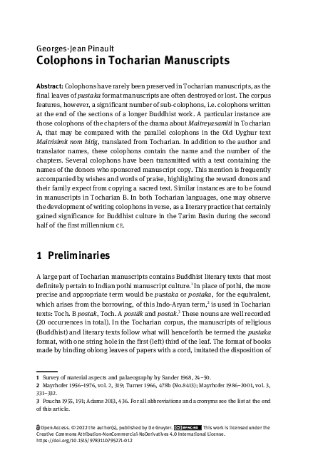 (PDF) Colophons in Tocharian Manuscripts | Georges-Jean Pinault ...