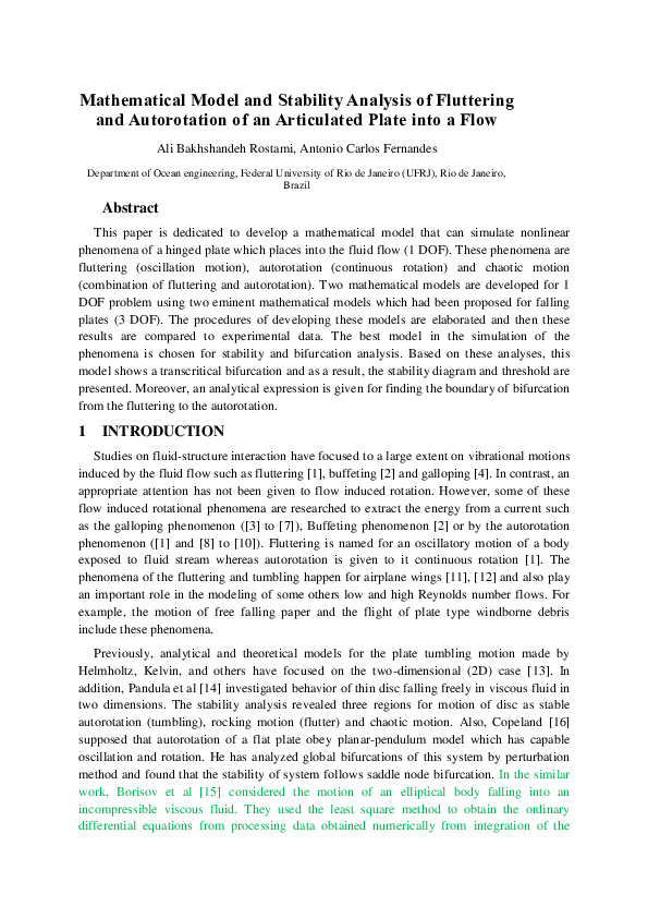 (PDF) Mathematical model and stability analysis of fluttering and autorotation of an articulated ...