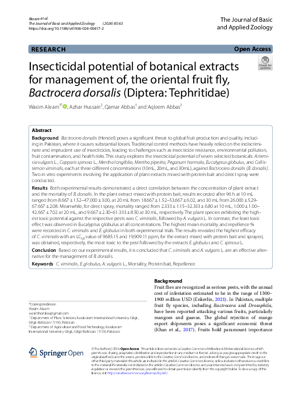 (PDF) Insecticidal potential of botanical extracts for management of ...