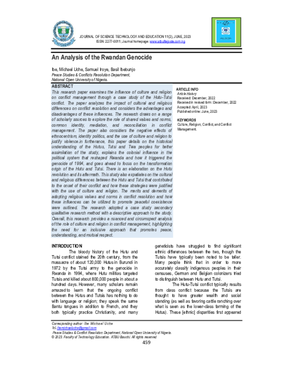 (PDF) An Analysis of the Rwandan Genocide