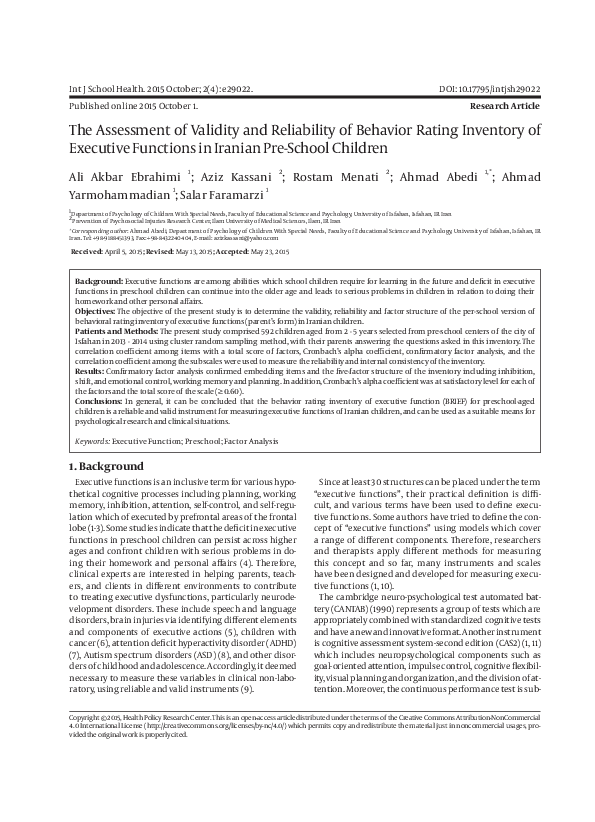 (PDF) The Assessment of Validity and Reliability of Behavior Rating Inventory of Executive ...