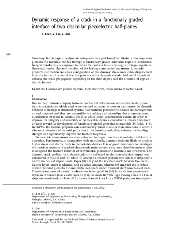 (PDF) Dynamic response of a crack in a functionally graded interface of two dissimilar ...