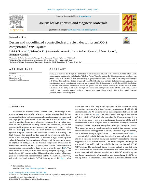 (PDF) Design and modelling of a controlled saturable inductor for an LCC-S compensated WPT ...