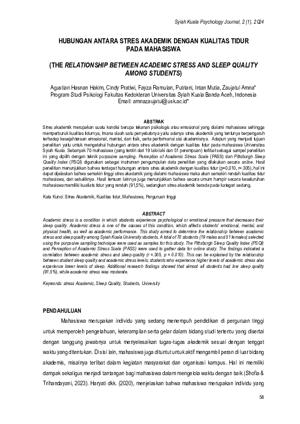 (PDF) Hubungan Antara Stres Akademik dengan Kualitas Tidur pada Mahasiswa