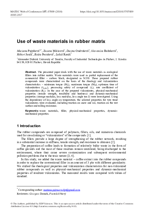 (PDF) Use of waste materials in rubber matrix