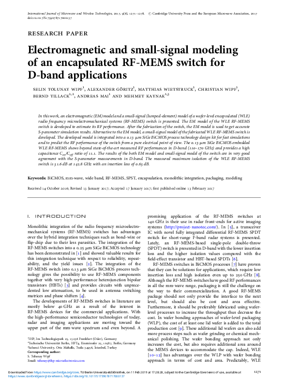 (PDF) Electromagnetic and small-signal modeling of an encapsulated RF-MEMS switch for D-band ...