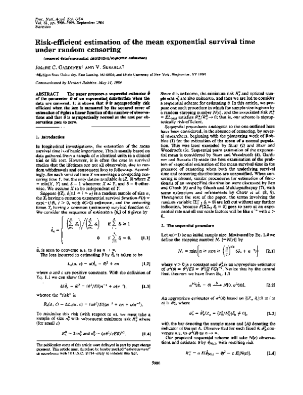 (PDF) Risk-efficient estimation of the mean exponential survival time under random censoring