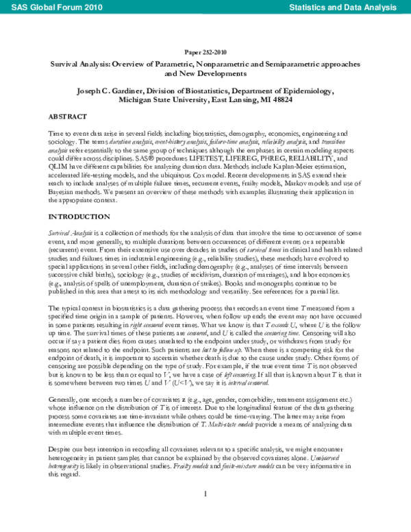 (PDF) Survival Analysis: Overview of Parametric, Nonparametric and Semiparametric approaches and ...