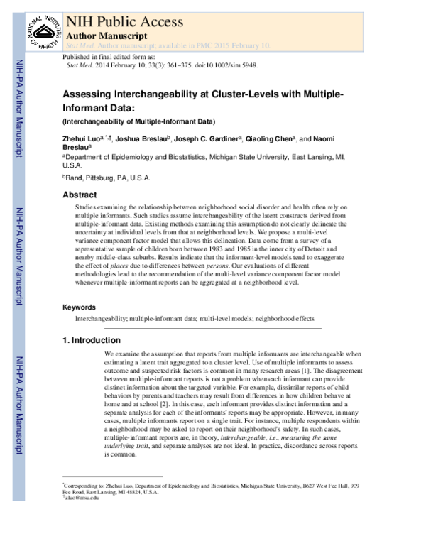 (PDF) Assessing interchangeability at cluster levels with multiple ...