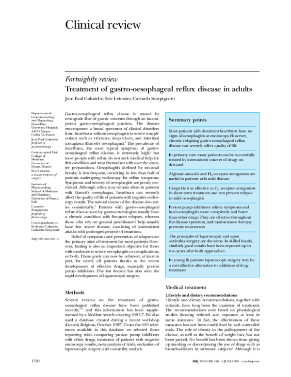 (PDF) Treatment of gastro-oesophageal reflux disease in adults