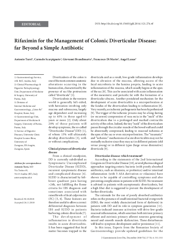 (PDF) Rifaximin for the Management of Colonic Diverticular Disease: far ...