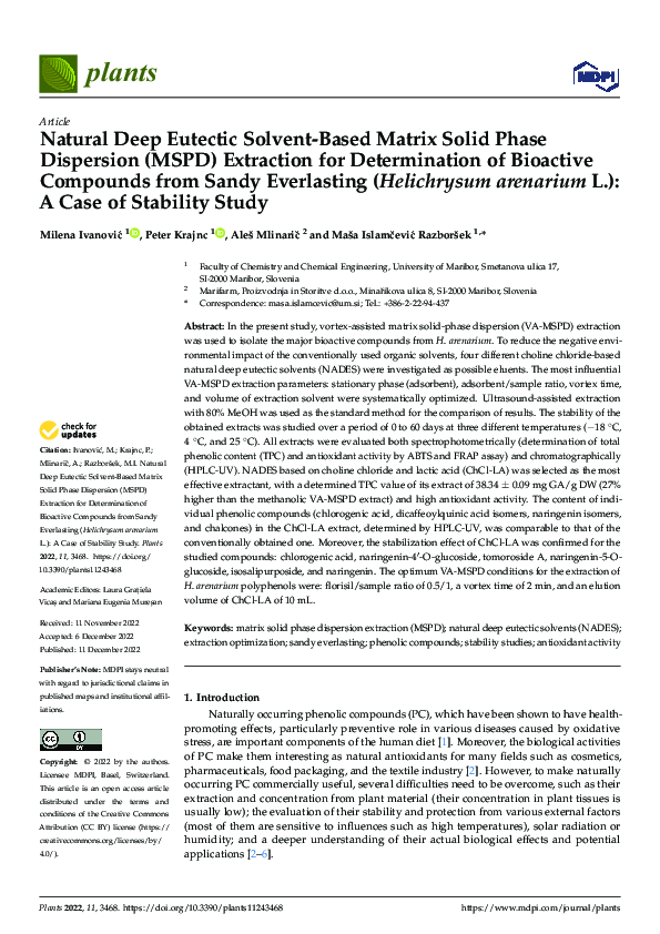 (PDF) Natural Deep Eutectic Solvent-Based Matrix Solid Phase Dispersion (MSPD) Extraction for ...
