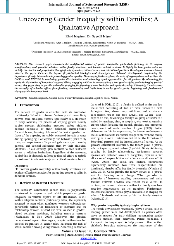 (PDF) Uncovering Gender Inequality within Families: A Qualitative Approach