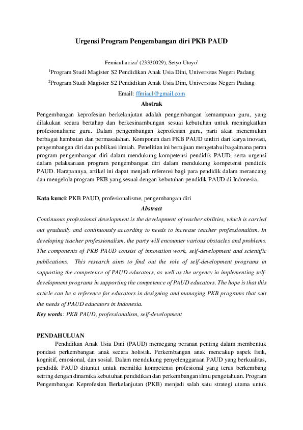 (PDF) Urgensi Program Pengembangan diri PKB PAUD