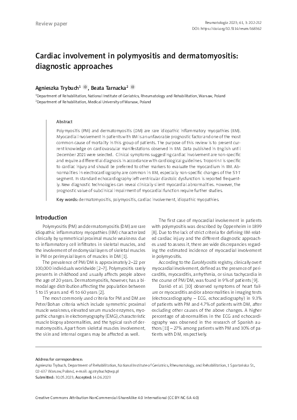 (PDF) Cardiac involvement in polymyositis and dermatomyositis: diagnostic approaches