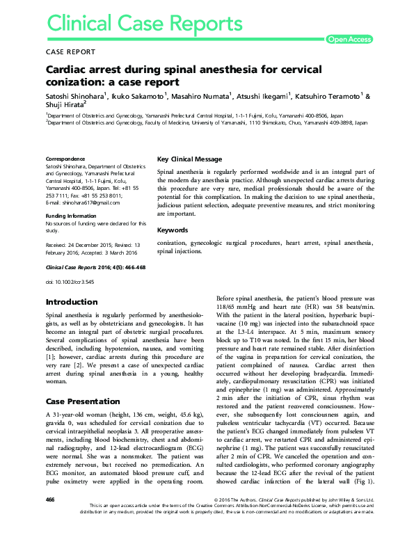 (PDF) Cardiac arrest during spinal anesthesia for cervical conization ...