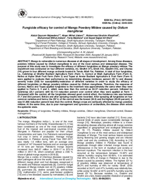 (PDF) Fungicide efficacy for control of Mango Powdery Mildew caused by ...