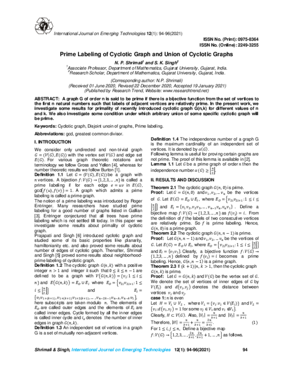 (PDF) Prime Labeling of Cyclotic Graph and Union of Cyclotic Graphs