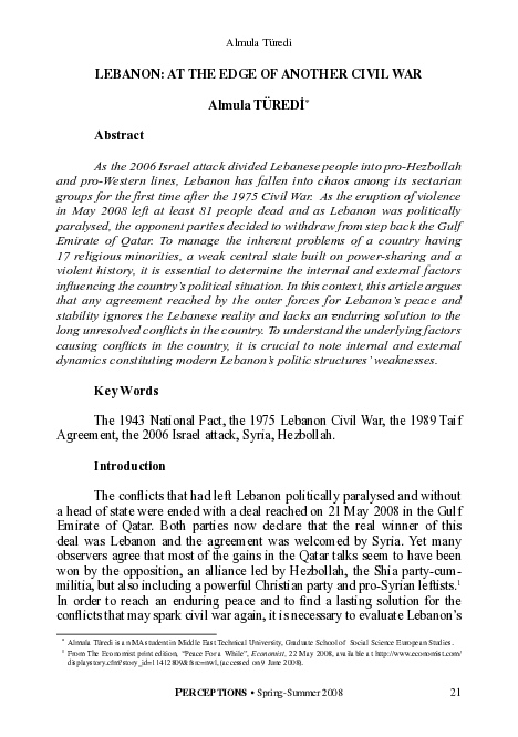 (PDF) Lebanon: At the Edge of Another Civil War